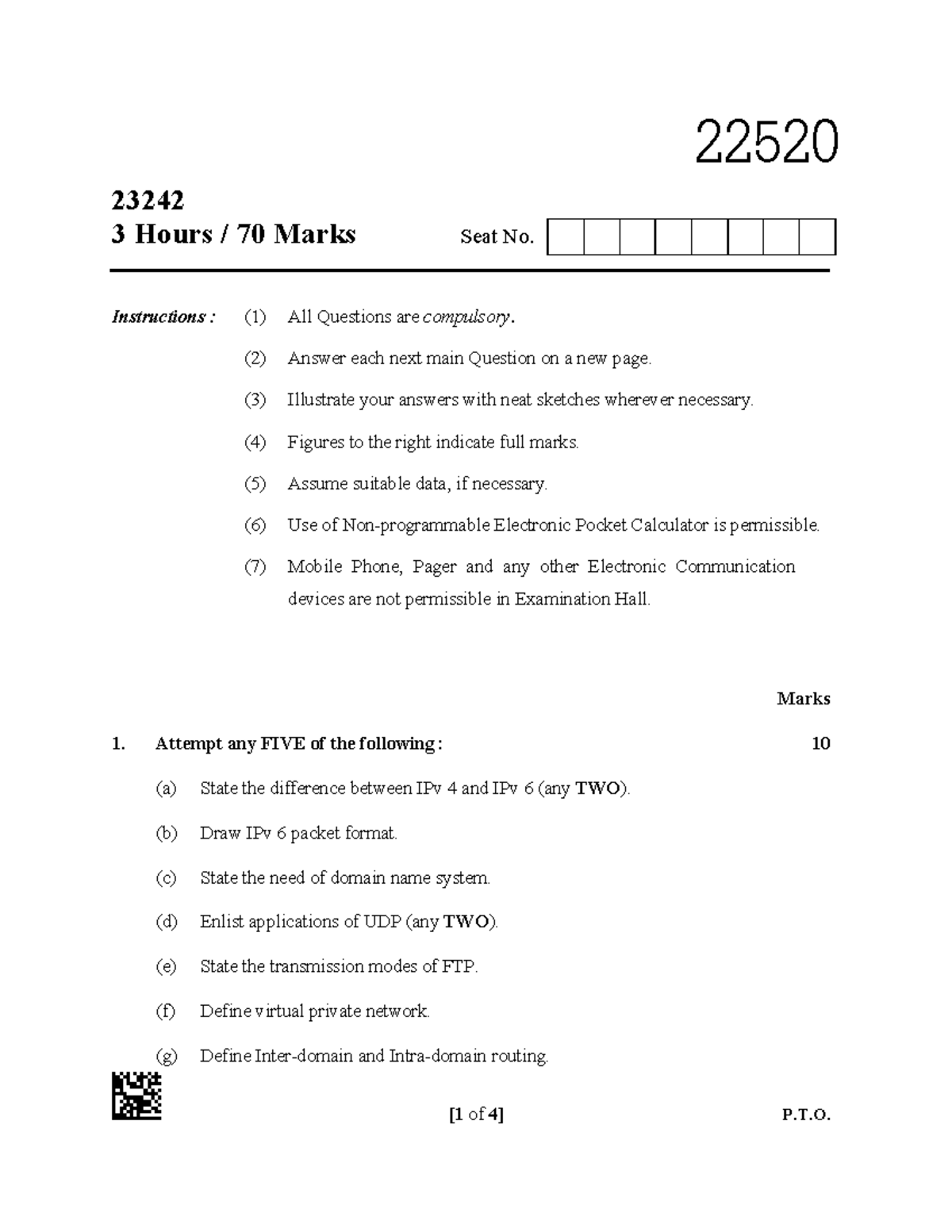 22520 S-24 - Use it - 22520 [1 of 4] P.T. 23242 3 Hours / 70 Marks Seat ...