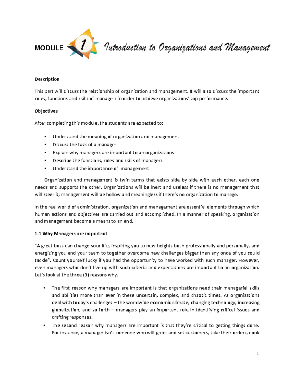 Chapter 1: Introduction to Organization and Management (MGT101) - Studocu