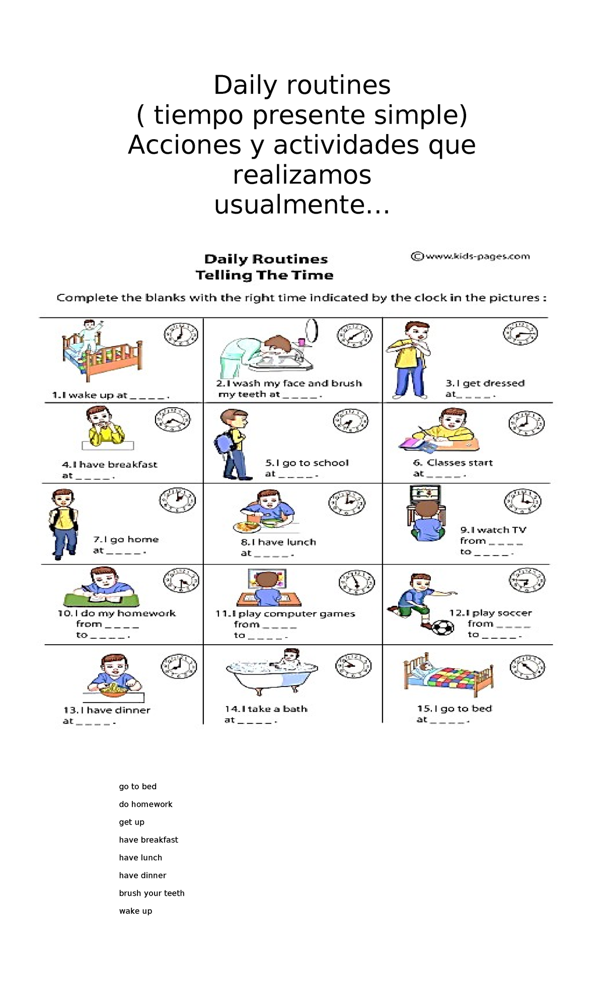 Daily routines - breve explicacion de las rutinas diarias en ingles ...