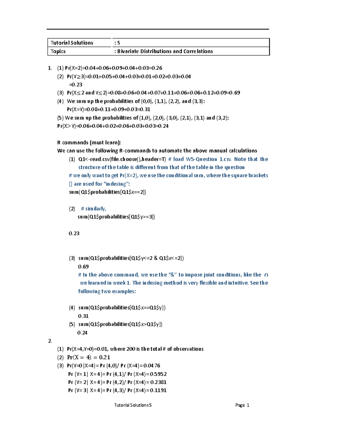 Solutions week 5 - Tutorial Solutions 5 Page 1 Tutorial Solutions : 5 ...