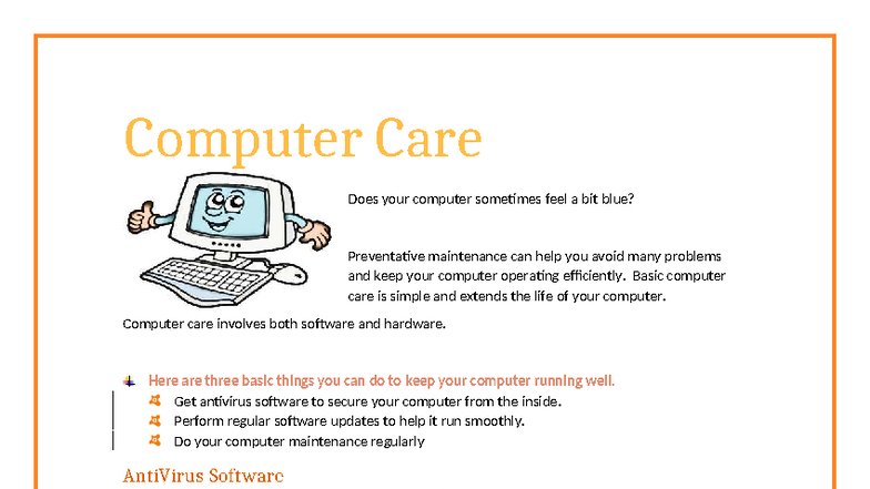 Project 7 BTAP 2 - Essential Computer Care Tips and Maintenance - Studocu