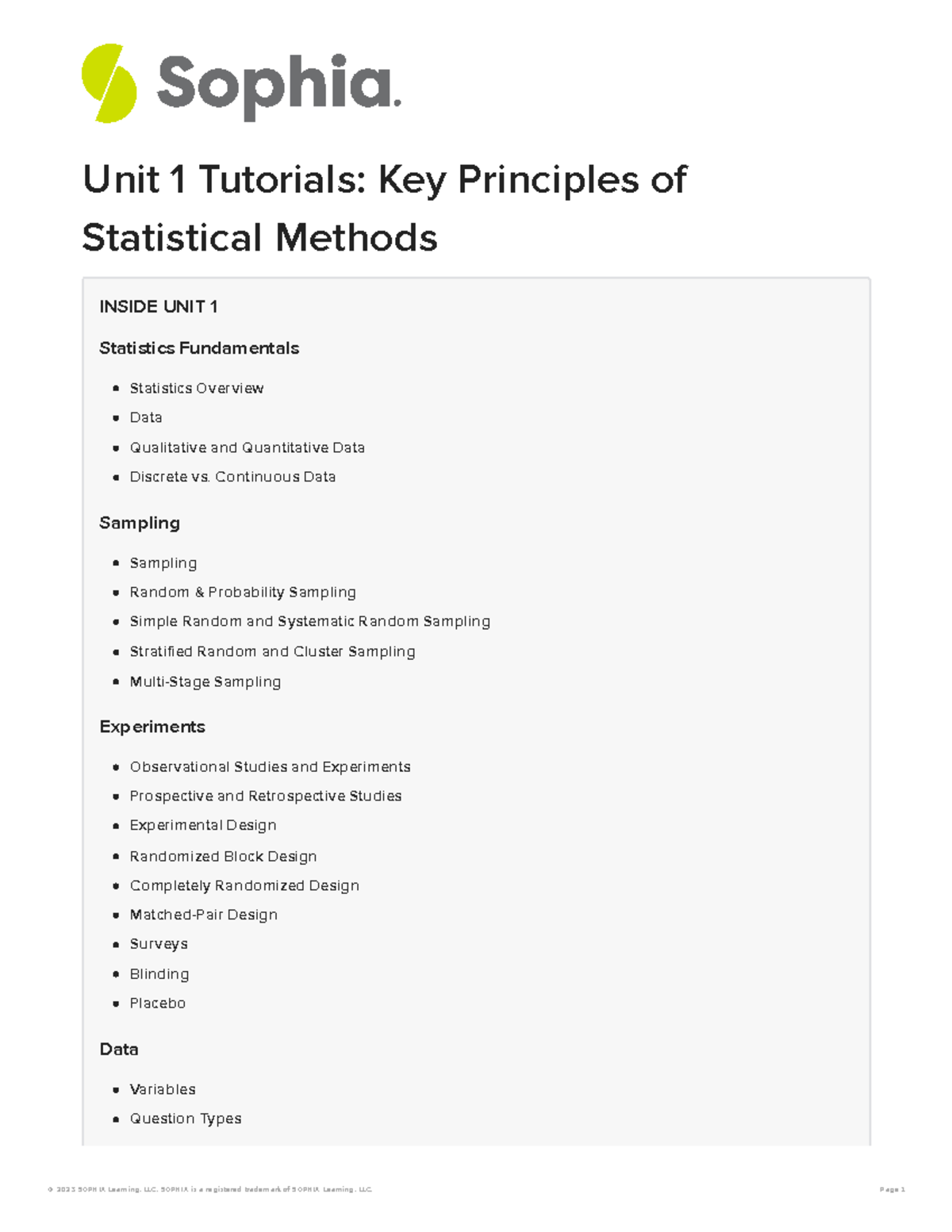 Unit 1 Tutorials: Core Concepts of Statistical Methods and Sampling ...