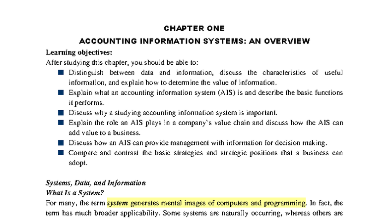 AIS 101: Chapter 1 - Overview of Accounting Information Systems - Studocu