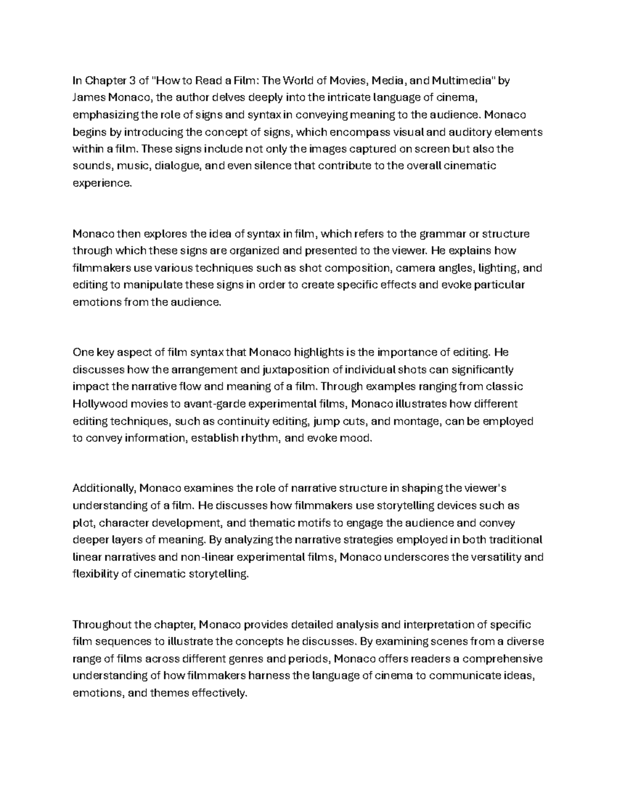 How to Read a Film: Chapter 3 - Language of Signs & Syntax Summary ...