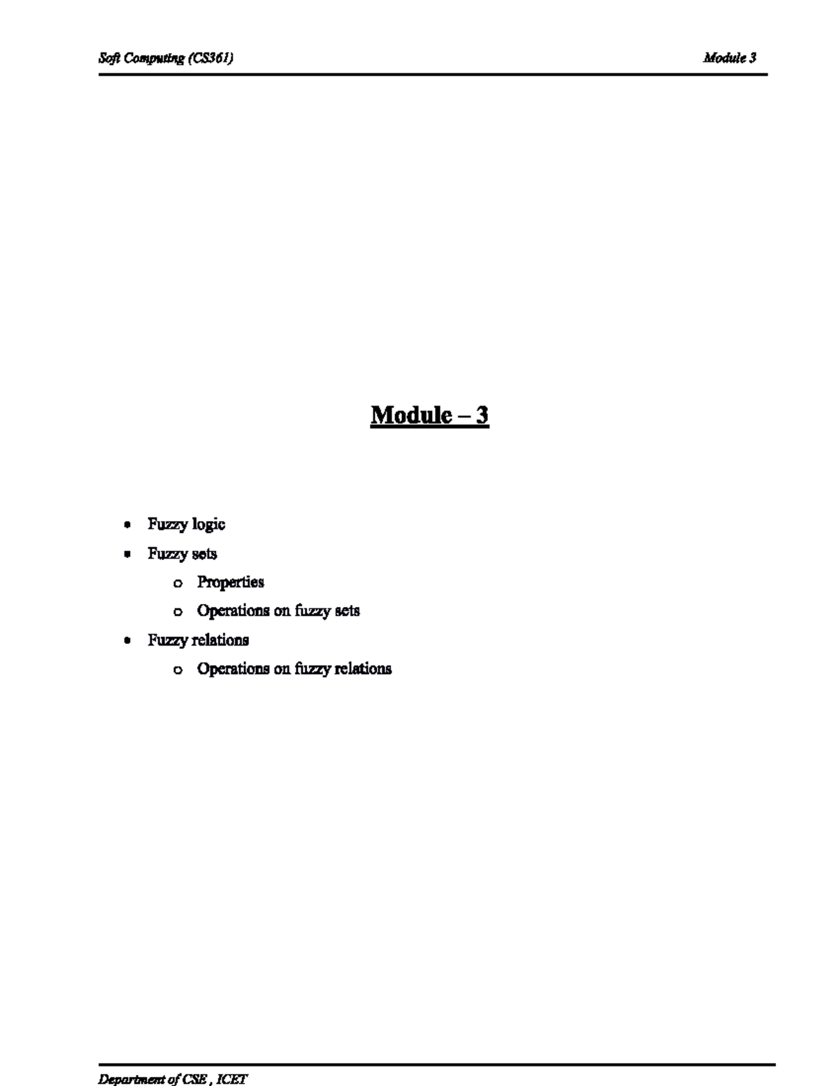 Soft Computing (CS361) Module 3: Fuzzy Logic Concepts and Operations ...
