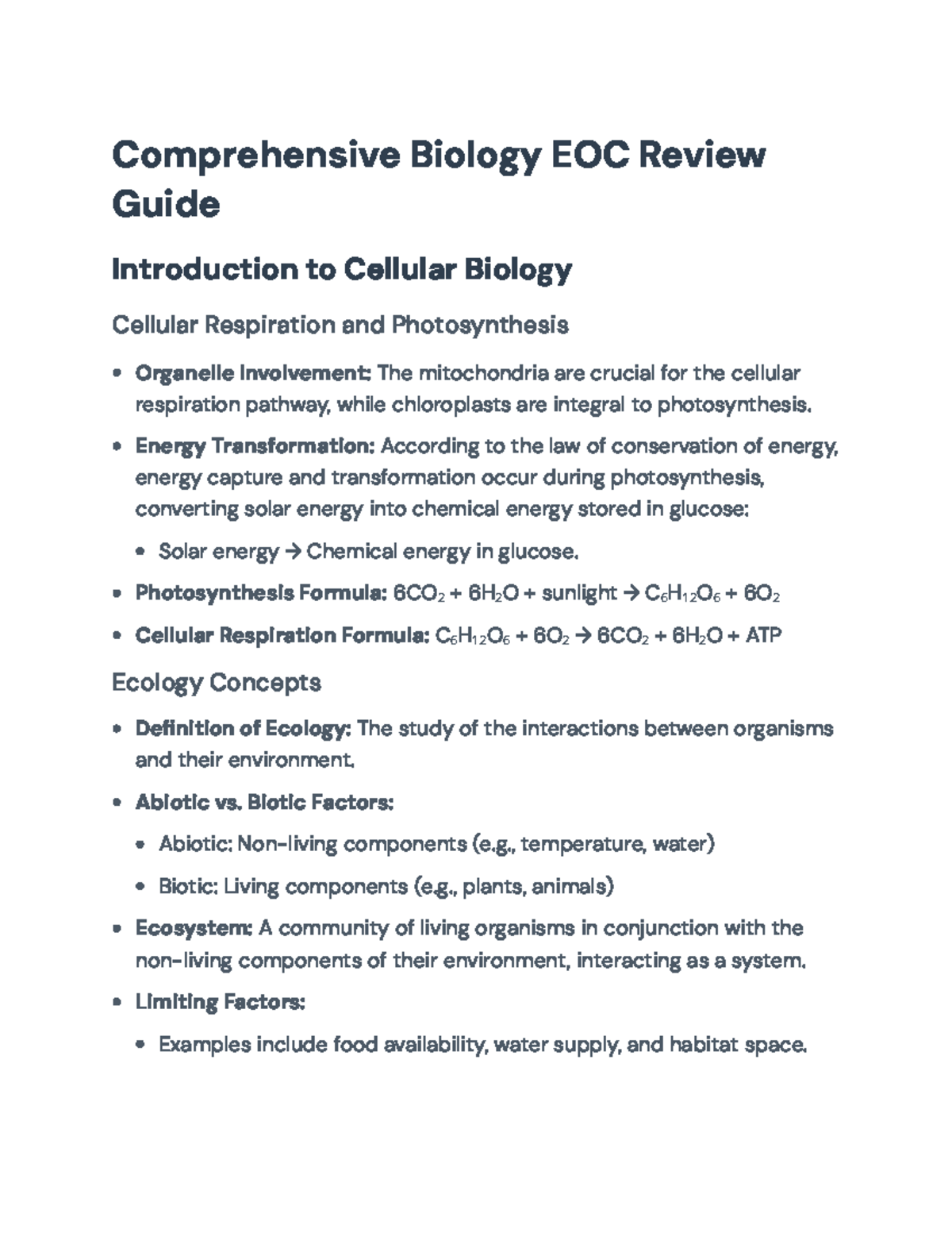 Comprehensive Guide to Biology Concepts for EOC Review - Comprehensive ...