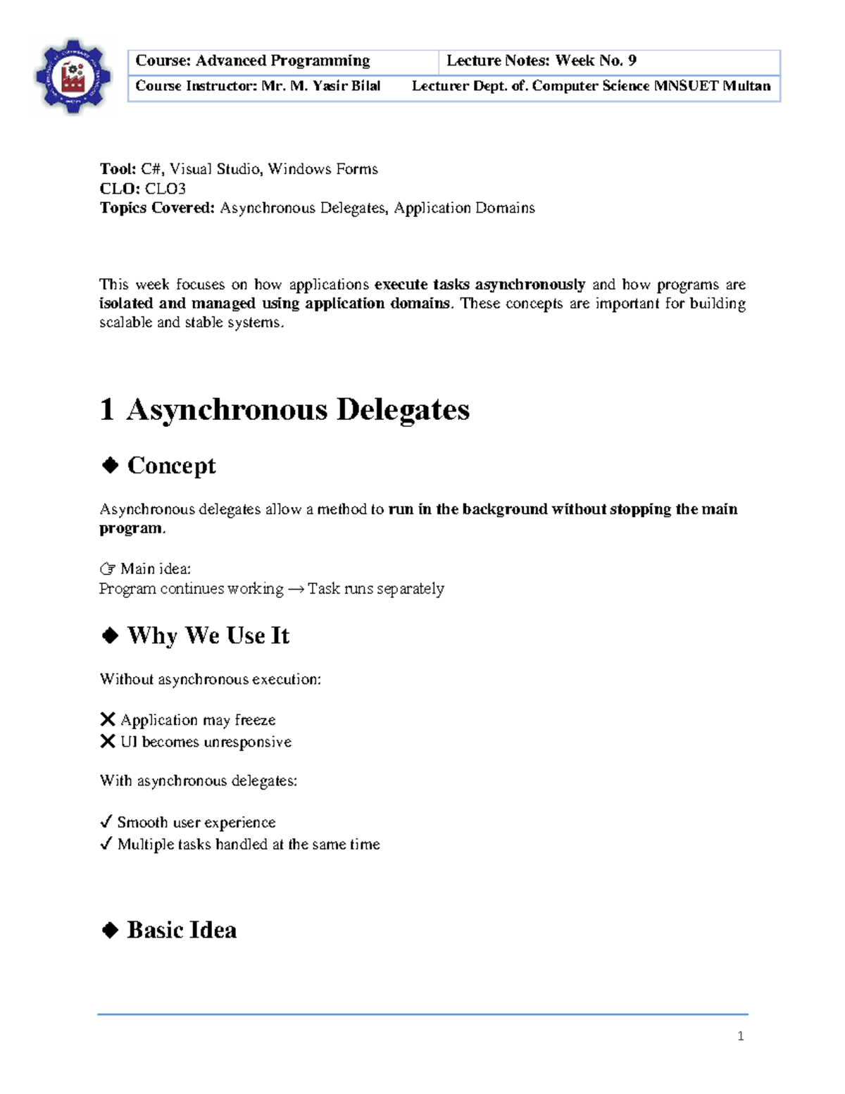 Advanced Programming (CLO3) Lecture Notes: Week 9 - Async Delegates ...