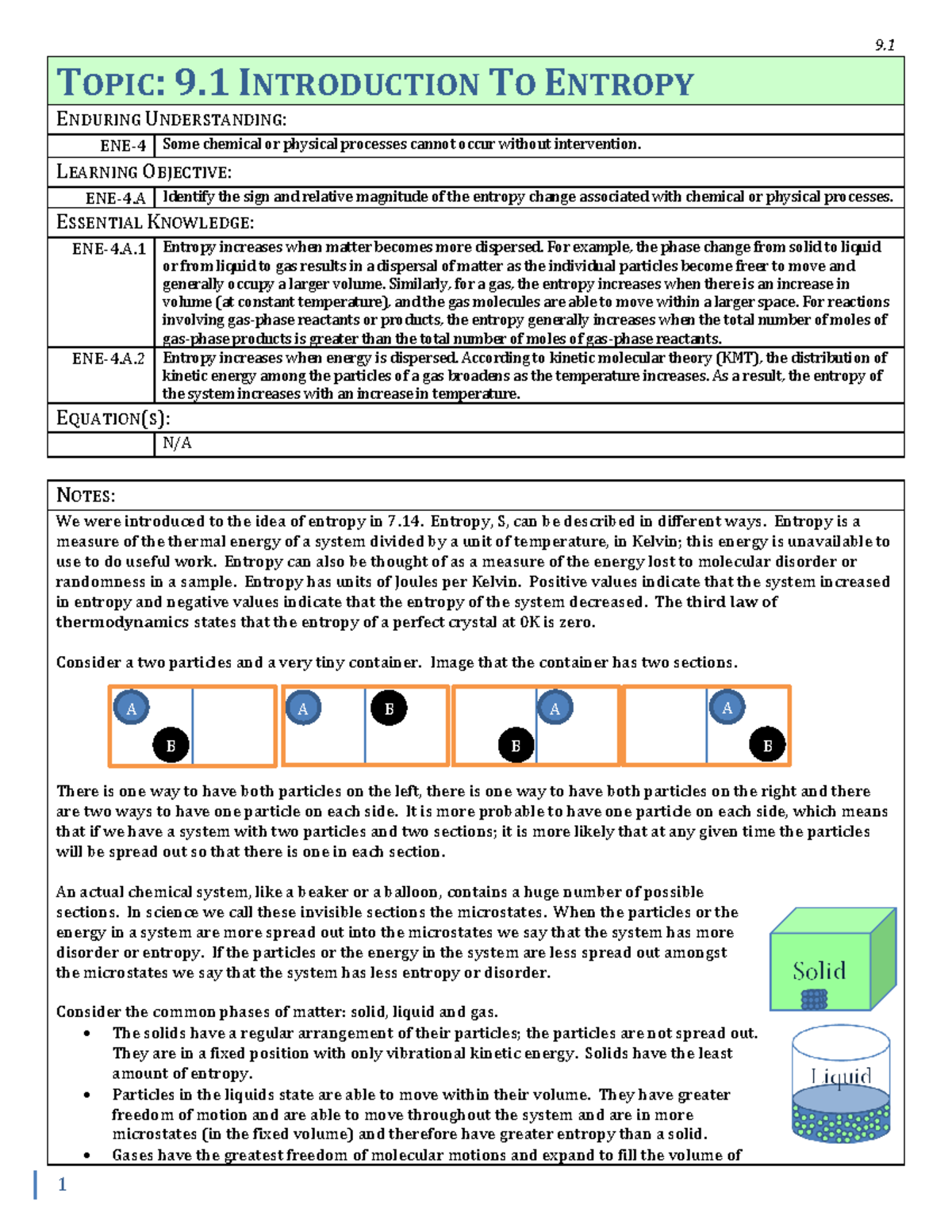 9.1 Introduction to Entropy Student - TOPIC: 9 INTRODUCTION TO ENTROPY ...