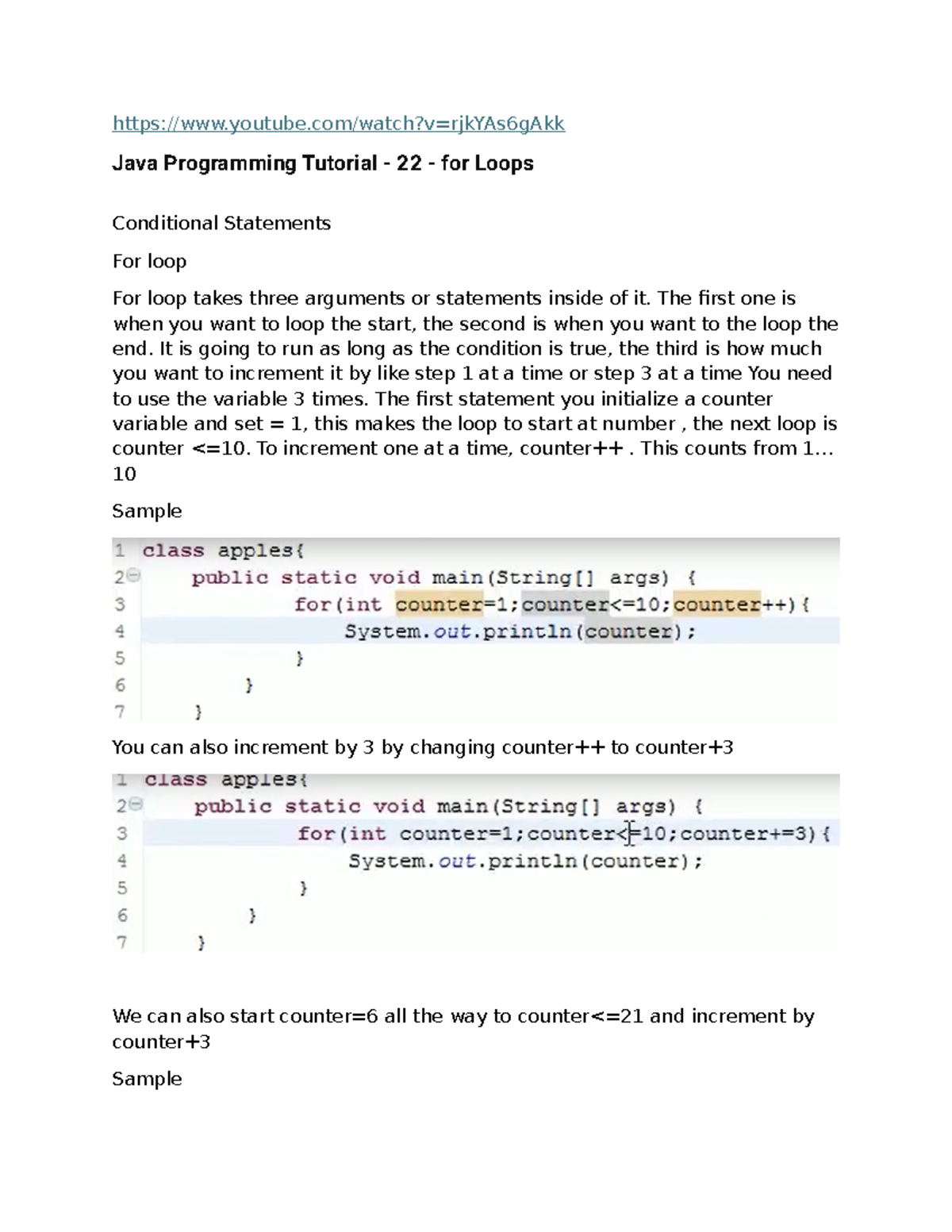 JAVA- For Loop-sample-OOP-4-principles- If-Else-Branching - youtube/watch?v=rjkYAs6gAkk Java ...