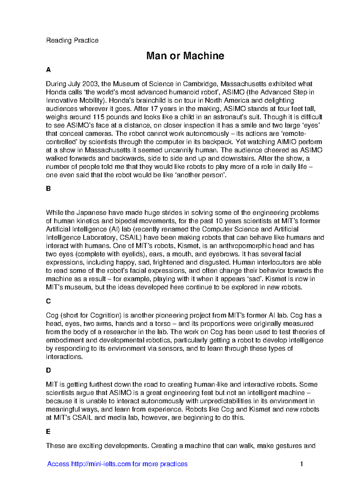 Reading Practice: Man or Machine - IELTS Document - Studocu