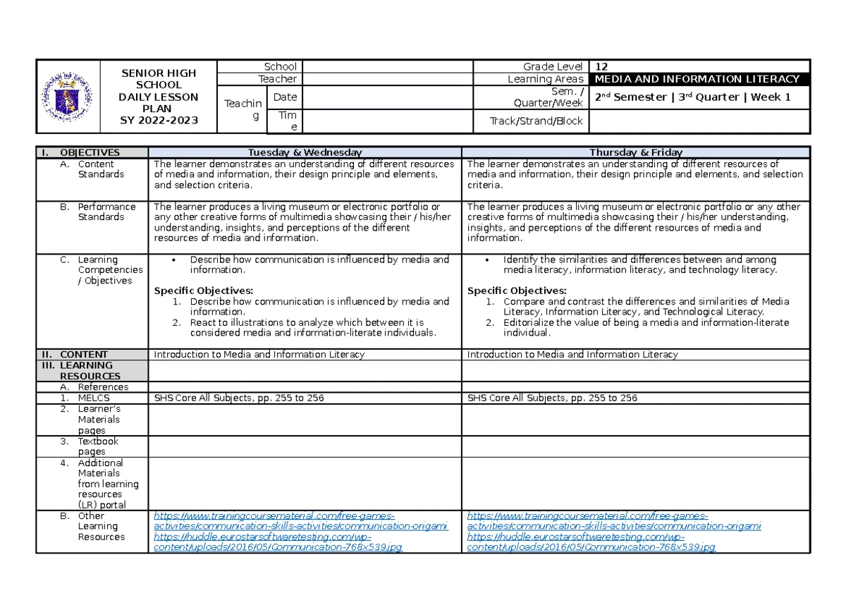 Q2 Module 1 MIL 1: The Impact and Influence of Media on Society - Studocu