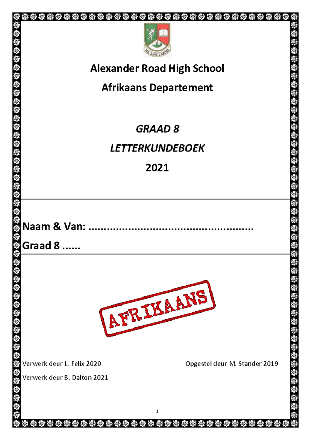 Graad 8 Letterkunde Boek 1: Inhoudsopgawe en Vrae 2021 - Studocu