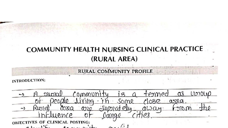 Community Health Nursing Clinical Practice (Rural Area) Logbook - Studocu