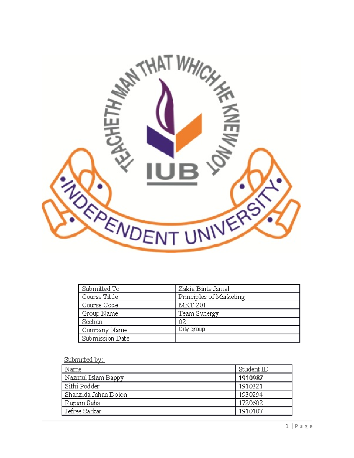 Mkt assignment Nsdrj 1 - Submitted To Zakia Binte Jamal Course Tittle ...