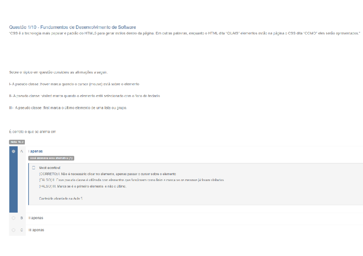 Fundamentos de Desenvolvimento de Software - Questões sobre HTML e CSS ...