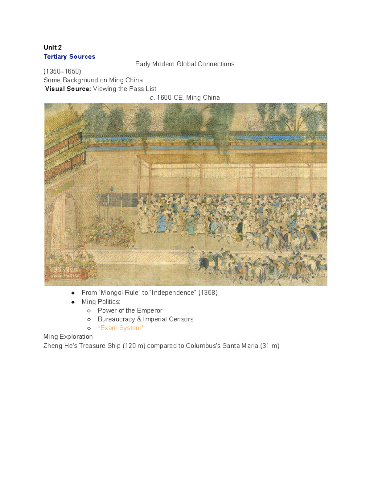 World History Notes: Unit 2 Tertiary Sources & Ming China Insights ...