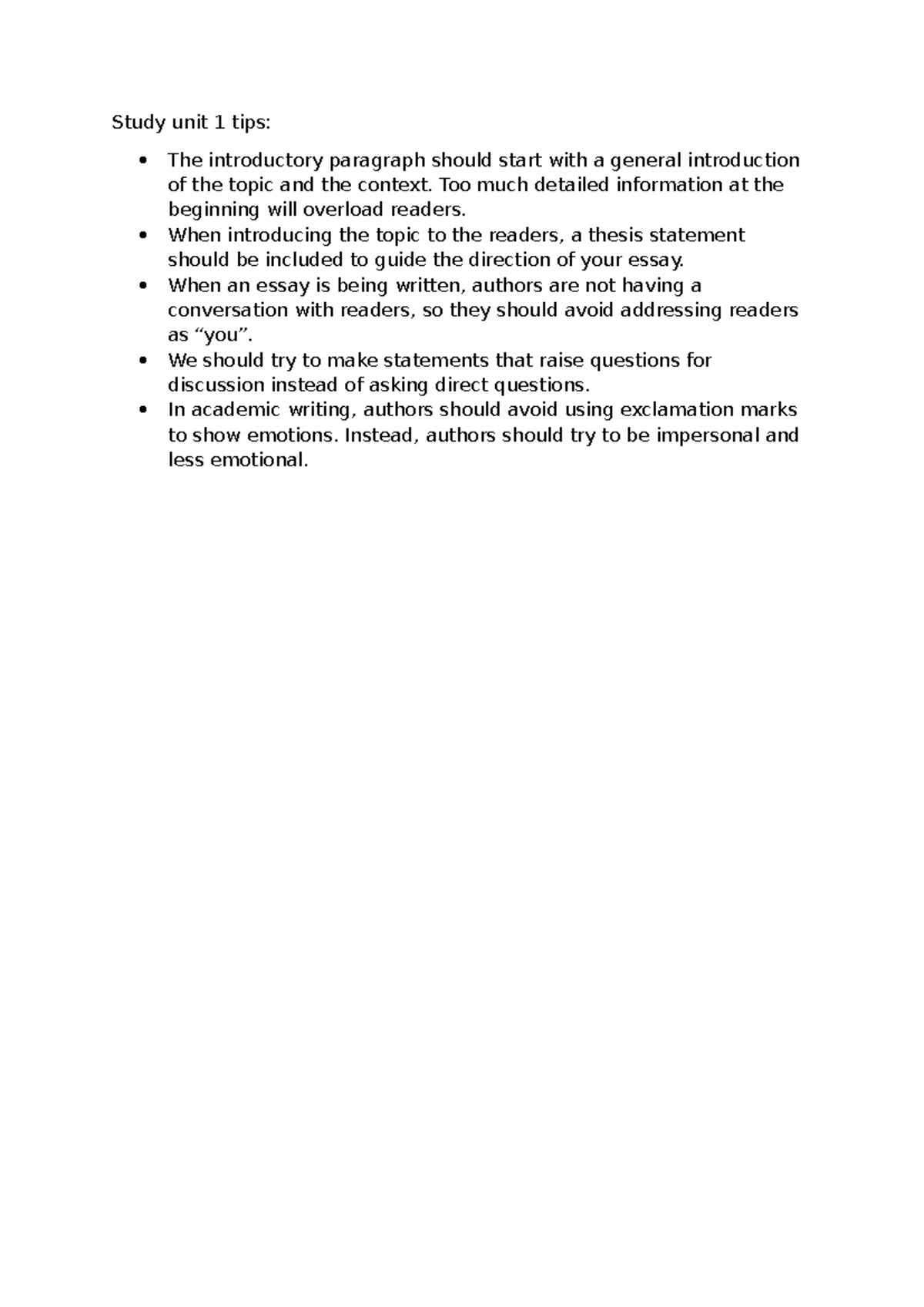 Study unit 1 tips - HAVE FUN - Study unit 1 tips: The introductory ...