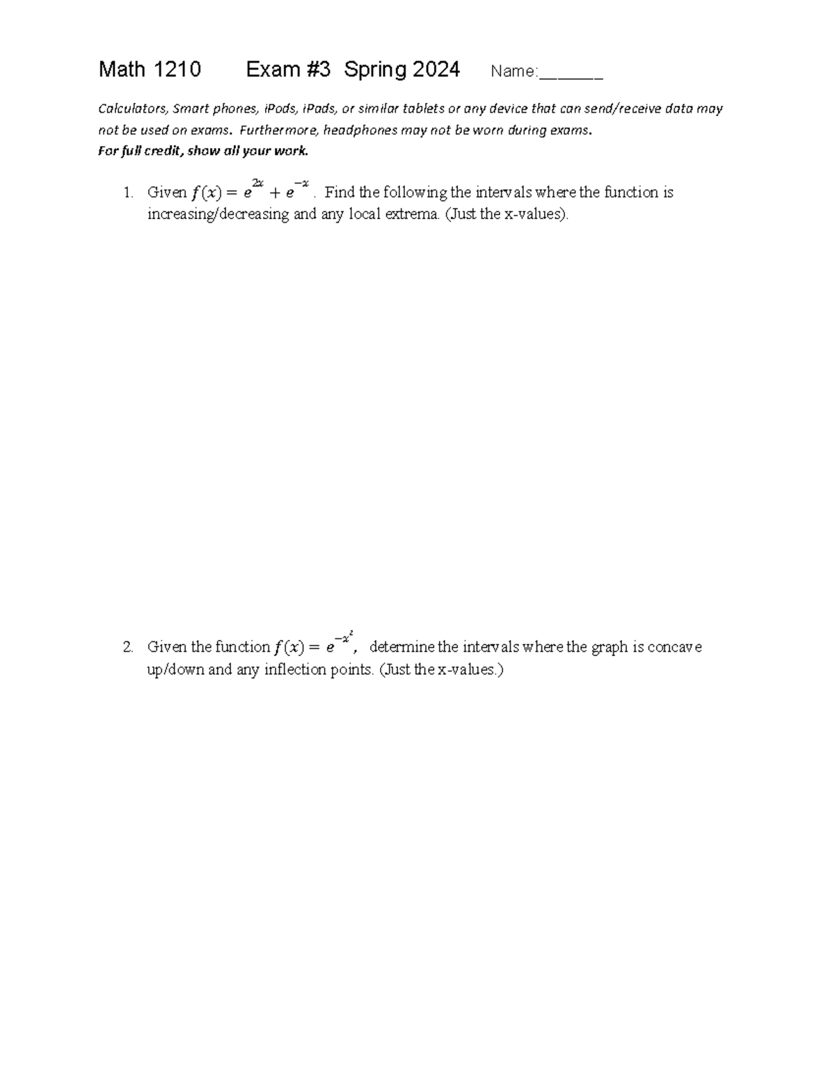 Math 1210 Final Exam #3 Spring 2024: Problem Set & Solutions - Studocu