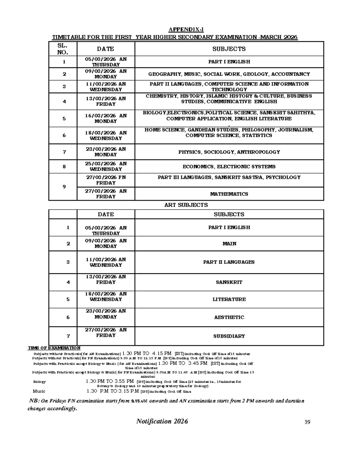 TIMETABLE FOR FIRST YEAR HIGHER SECONDARY EXAM 2026 - Studocu