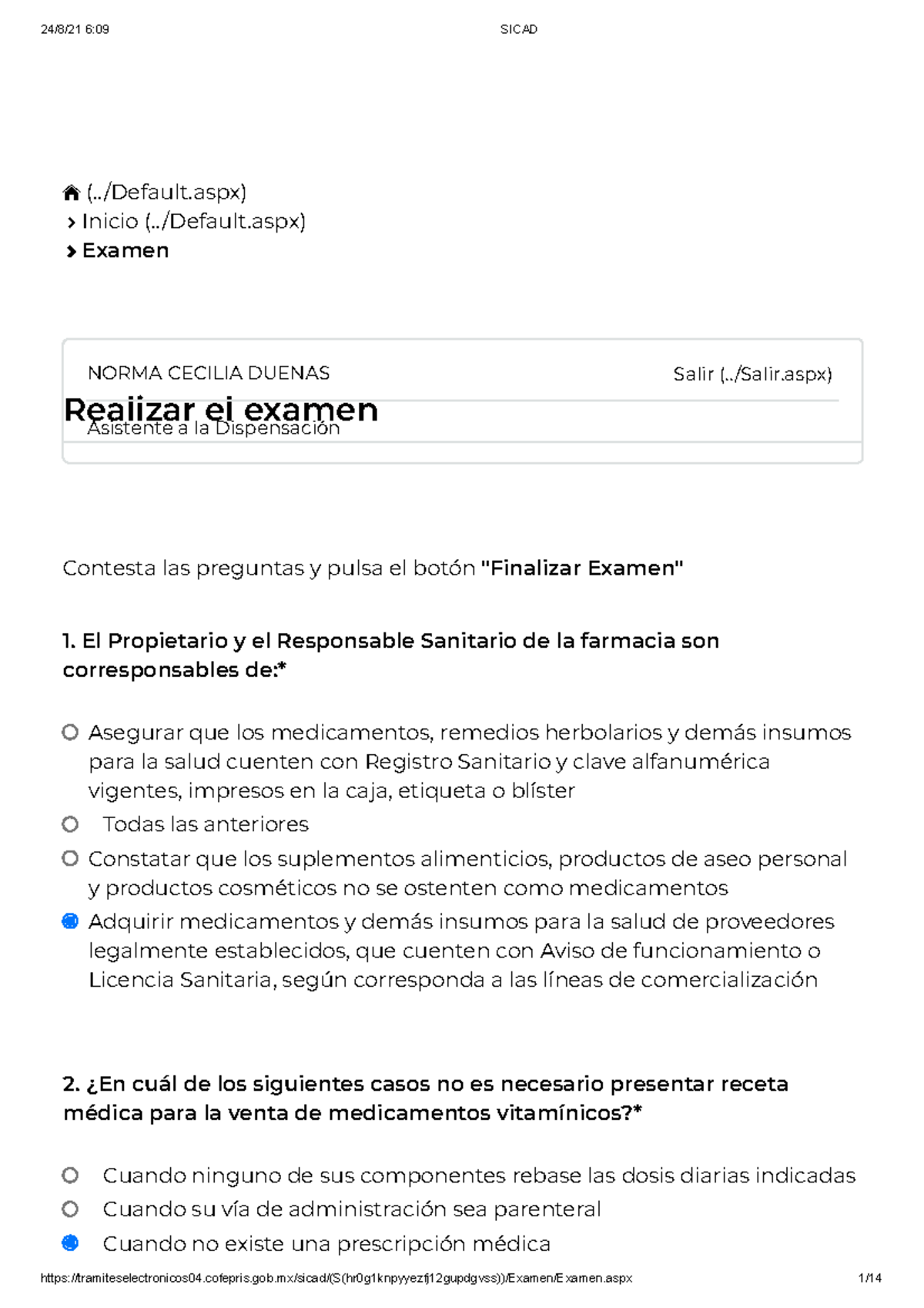 Examen Sicad: Preguntas y Respuestas Clave para Farmacias - Studocu