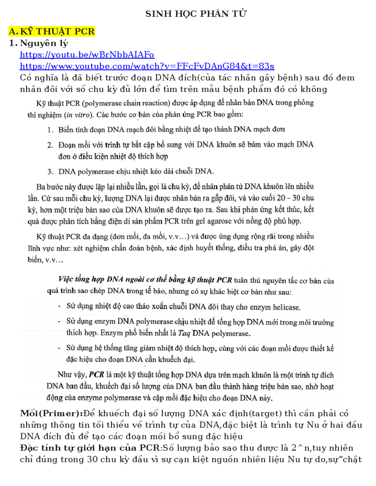 Tóm tắt SHPT - Kỹ Thuật PCR và Ứng Dụng Y Học - Studocu
