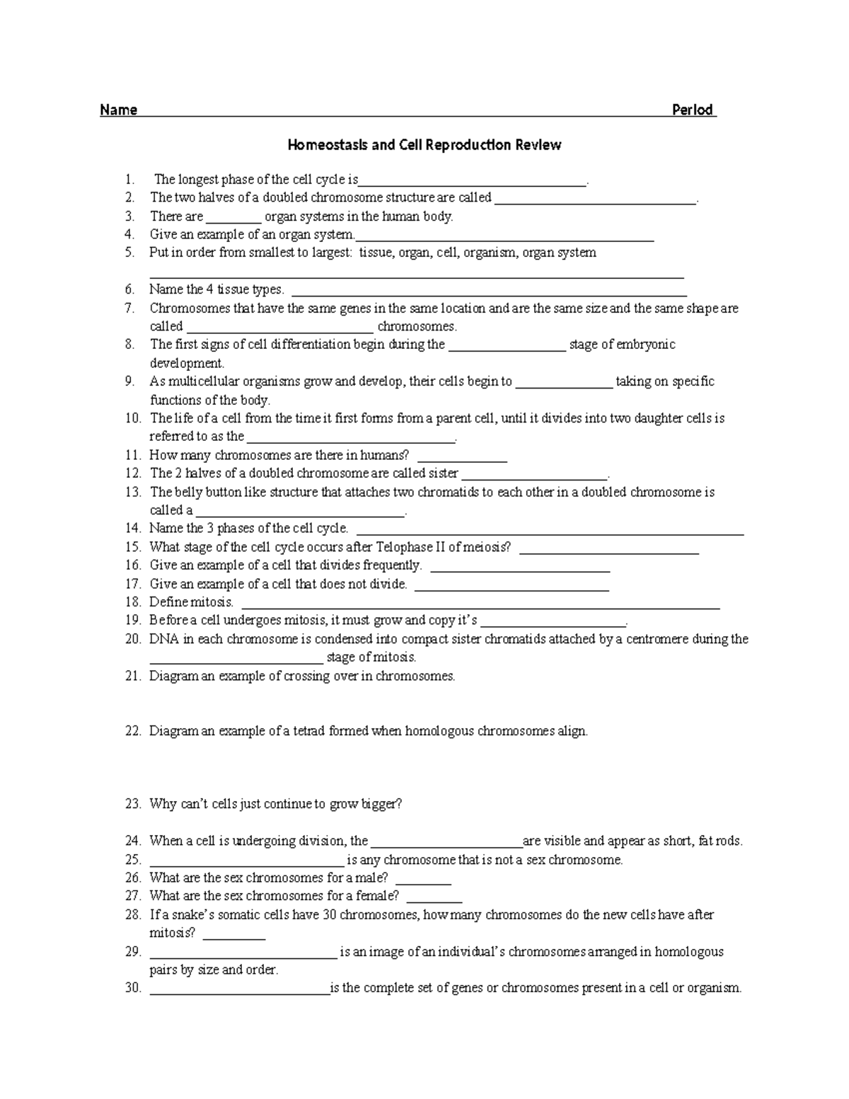 Cell Division Review Notes: Homeostasis & Reproduction Concepts - Studocu