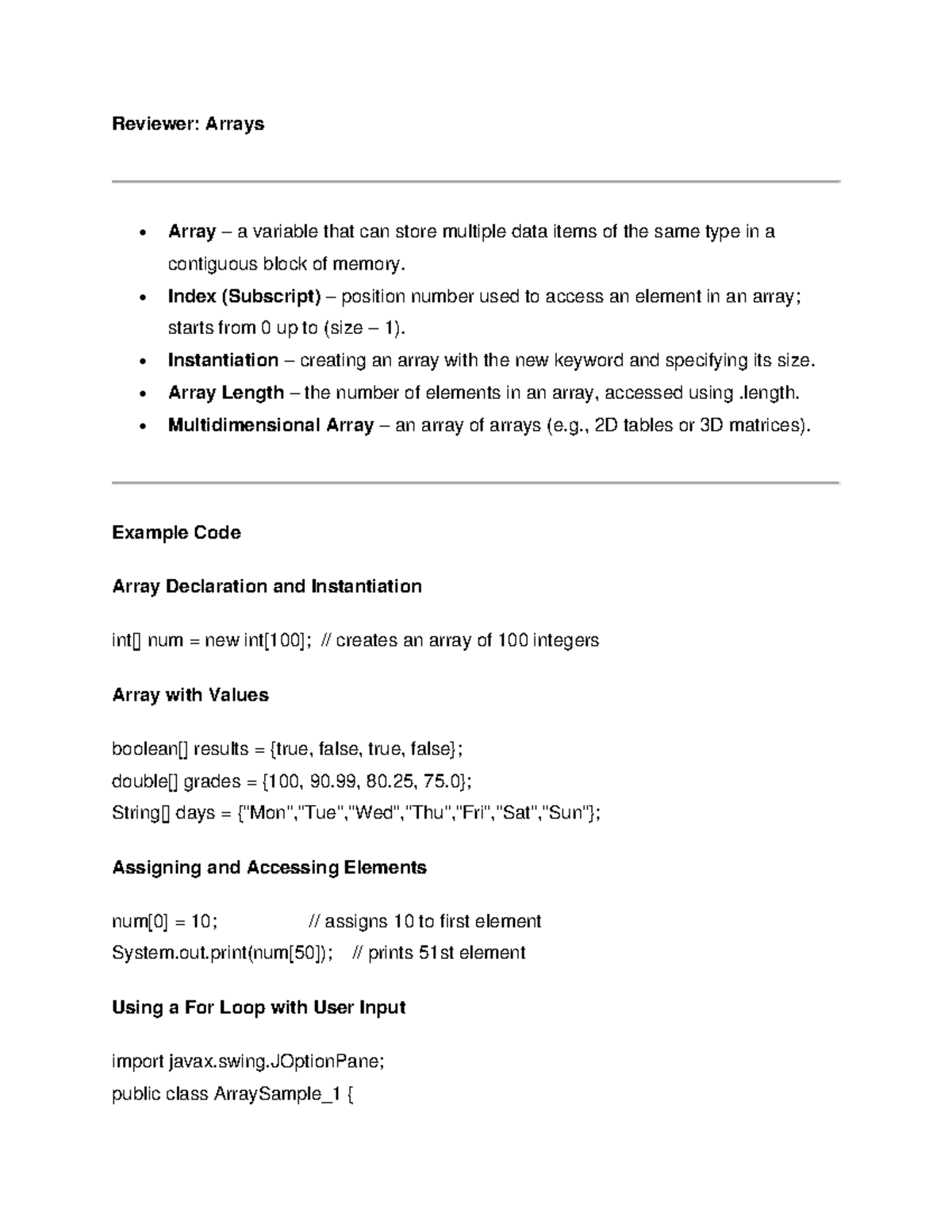 Arrays: Key Concepts and Examples in Programming - Studocu