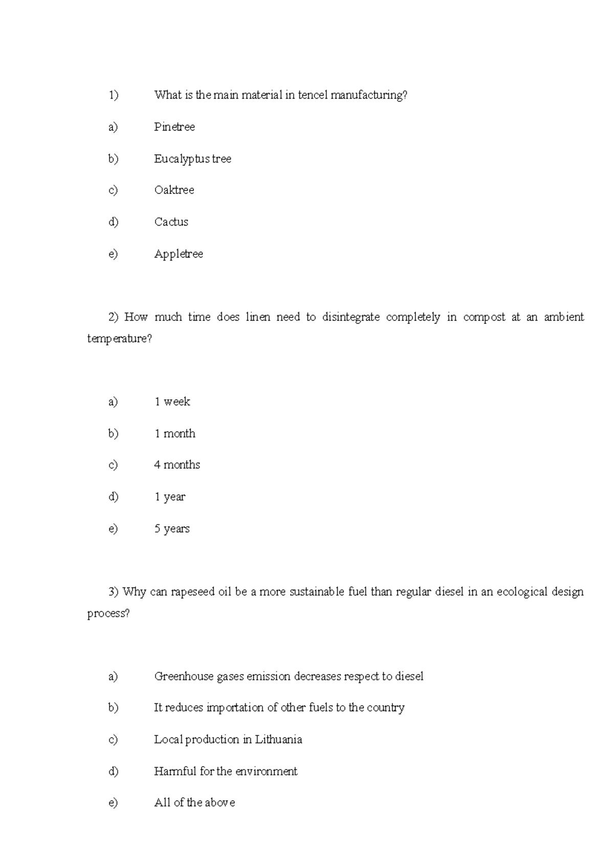 Test Eco Mask 20: Quiz on Sustainable Materials and Practices - Studocu