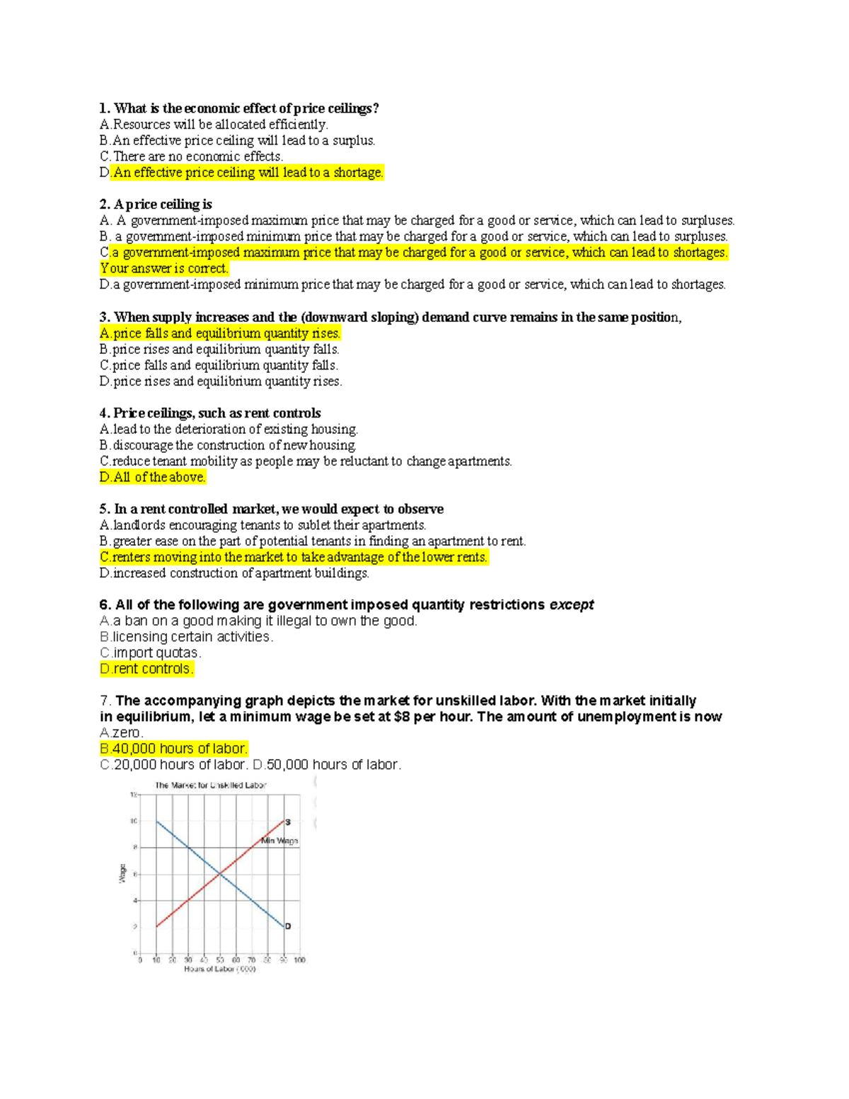 Econ 101 Chapter 4 Practice: Price Ceilings and Economic Effects - Studocu