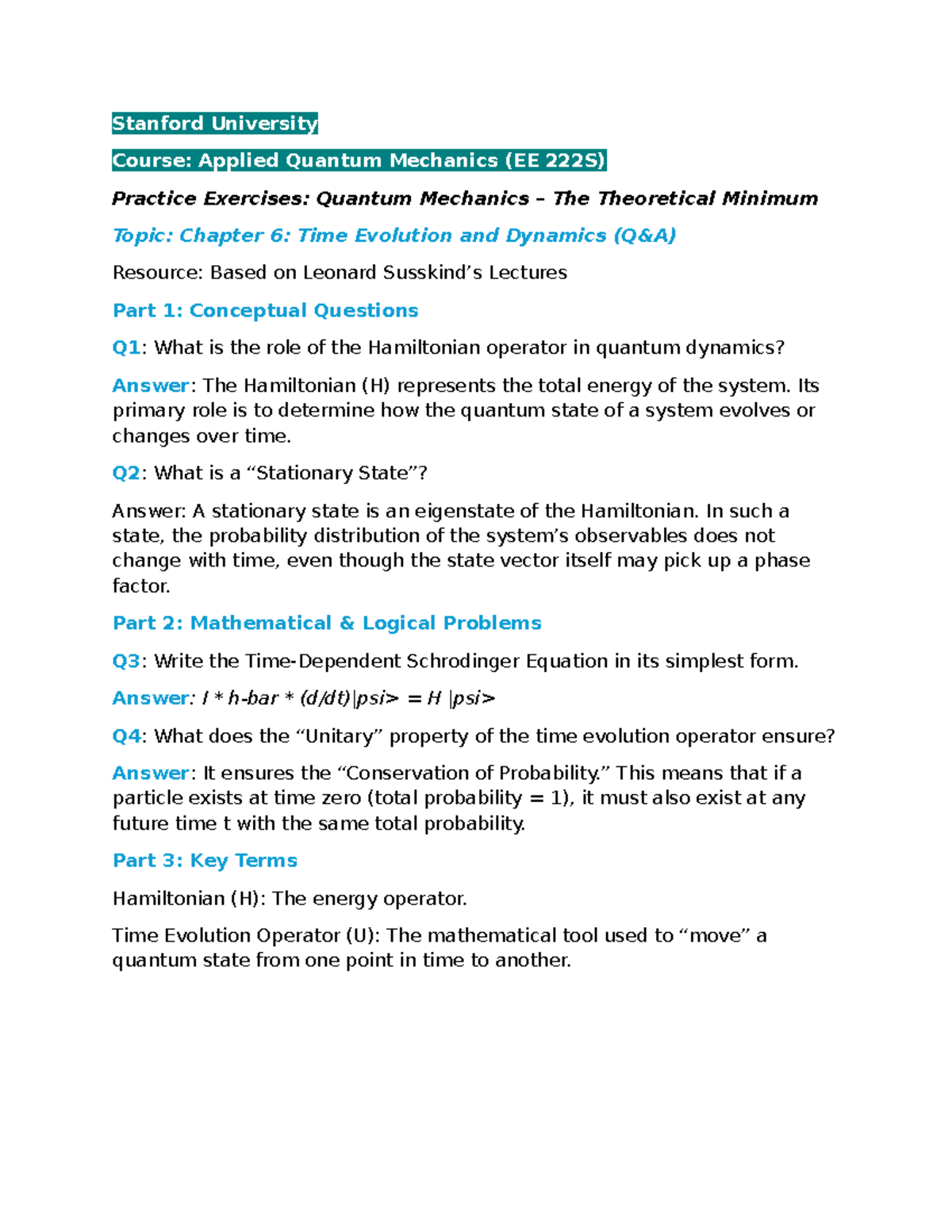 EE Practice Exercises: Quantum Mechanics Ch 6 QA - Studocu
