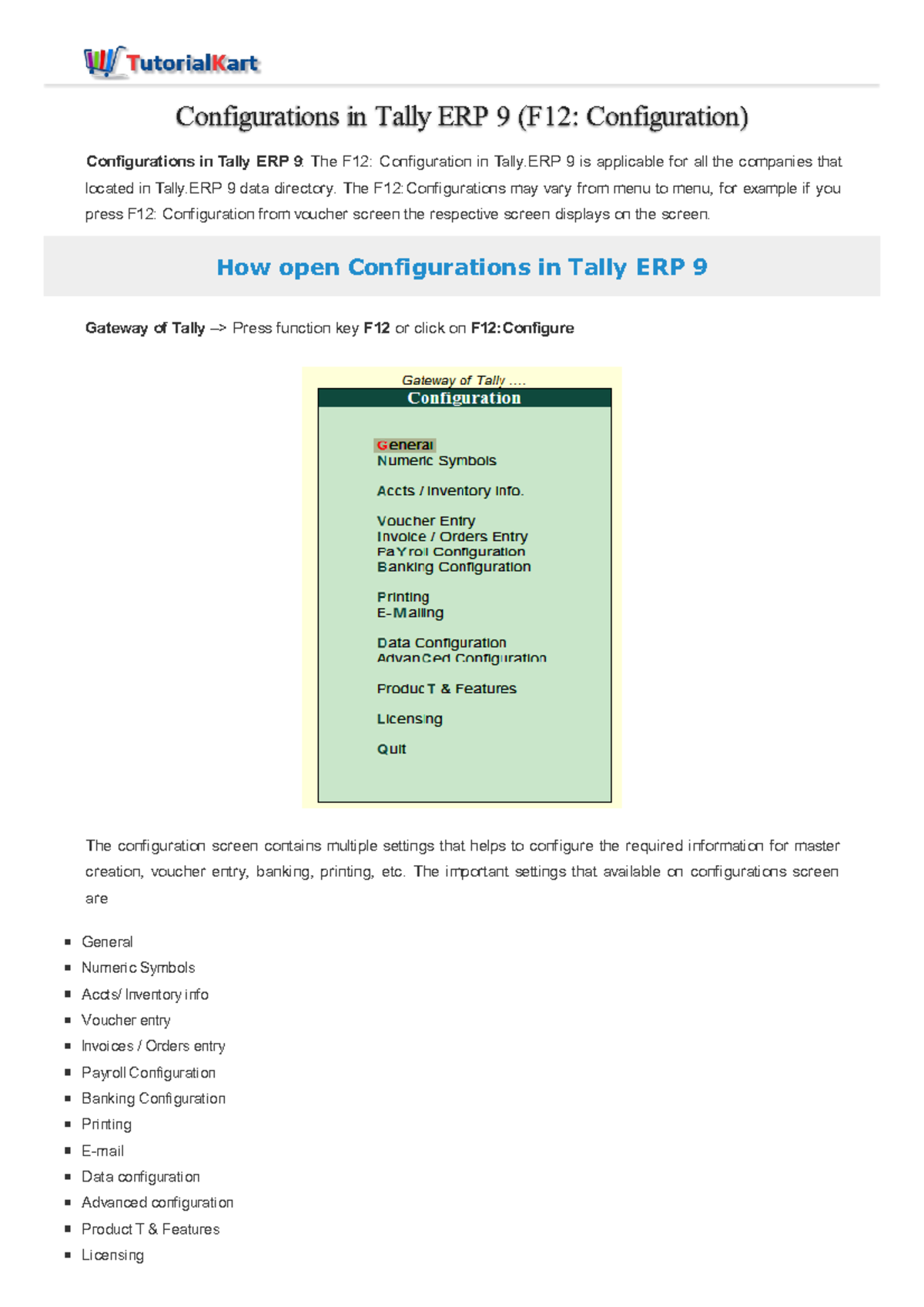 Configurations-in-tally - Configurations in Tally ERP 9: The F12 ...