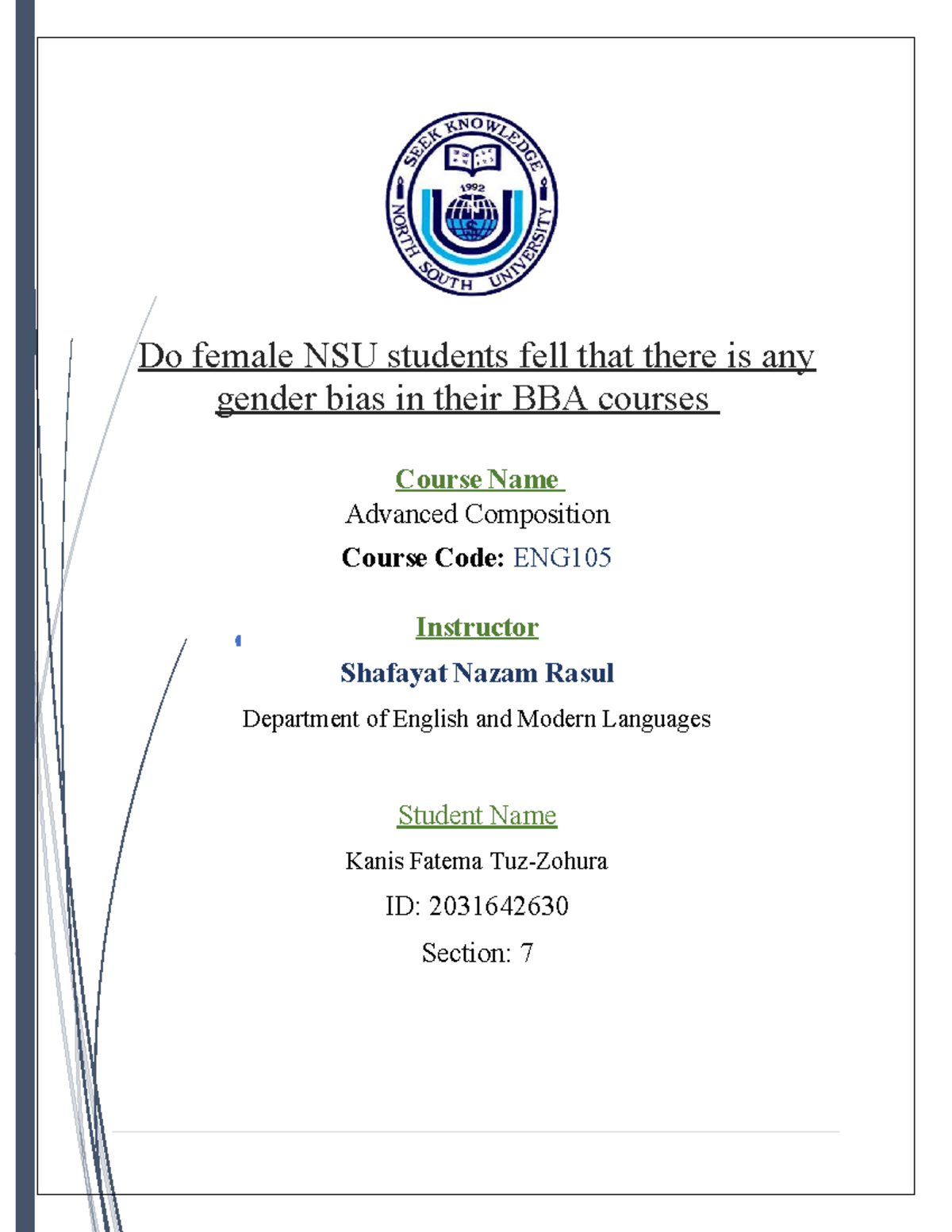 Do female NSU students perceive gender bias in BBA courses? - Studocu