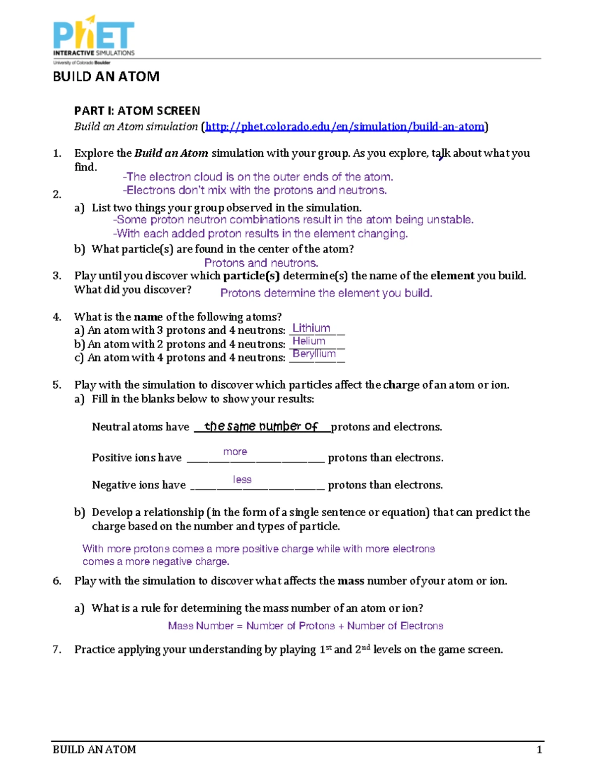 Isotopes and Average Atomic Mass - PhET Simulation Guide - Studocu