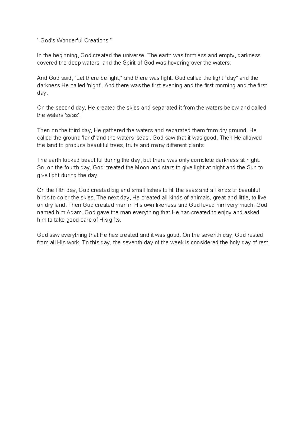 Script: The Creation of Adam and Eve - A Biblical Narrative - Studocu