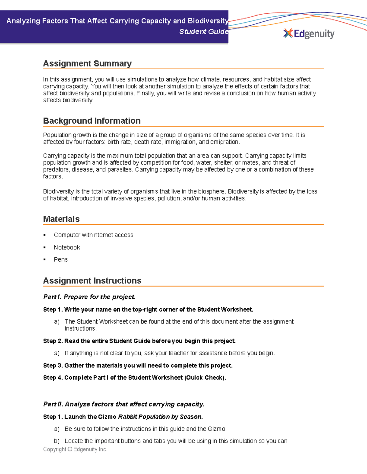 Factors Affecting Carrying Capacity & Biodiversity: Student Guide - Studocu