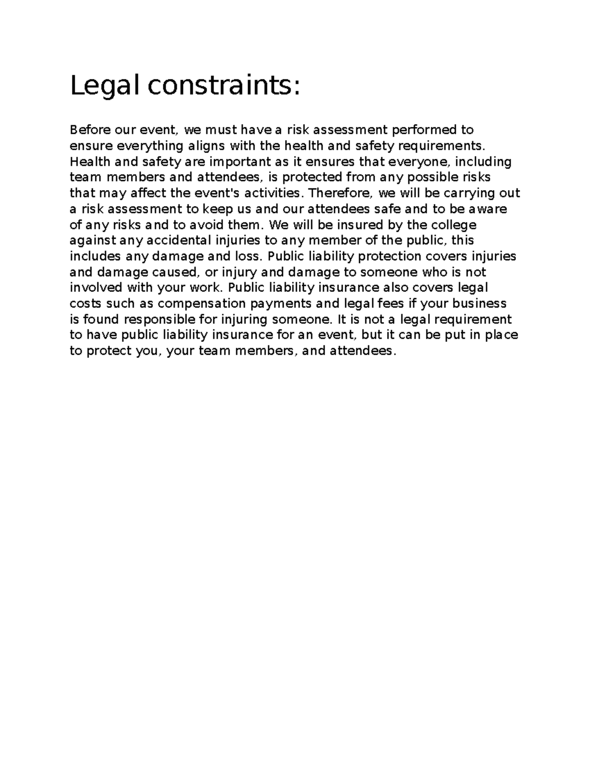 Legal Constraints for Event Risk Assessment and Safety Compliance - Studocu