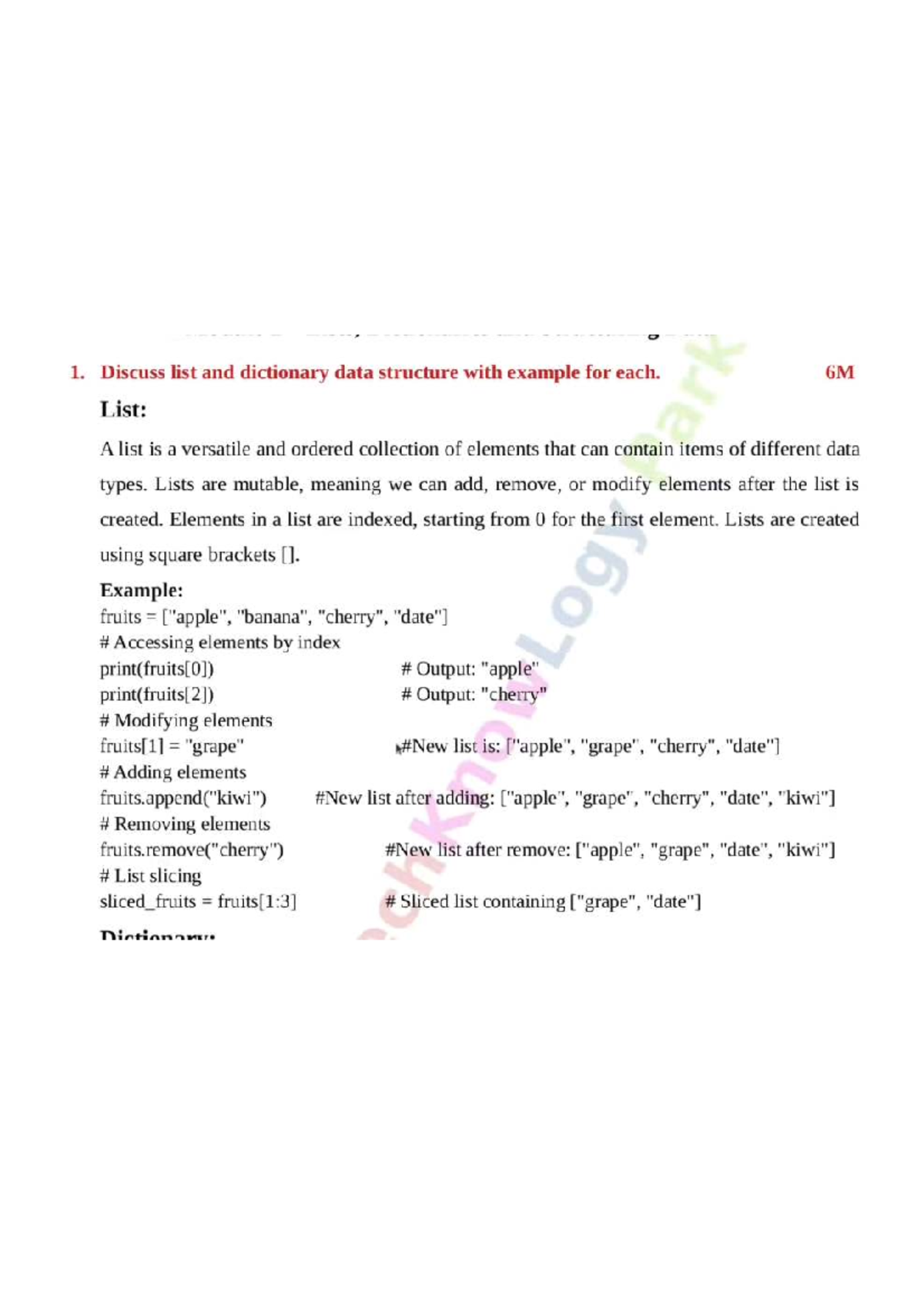 MCA 2: Data Structures in Python - Lists & Dictionaries Explained - Studocu