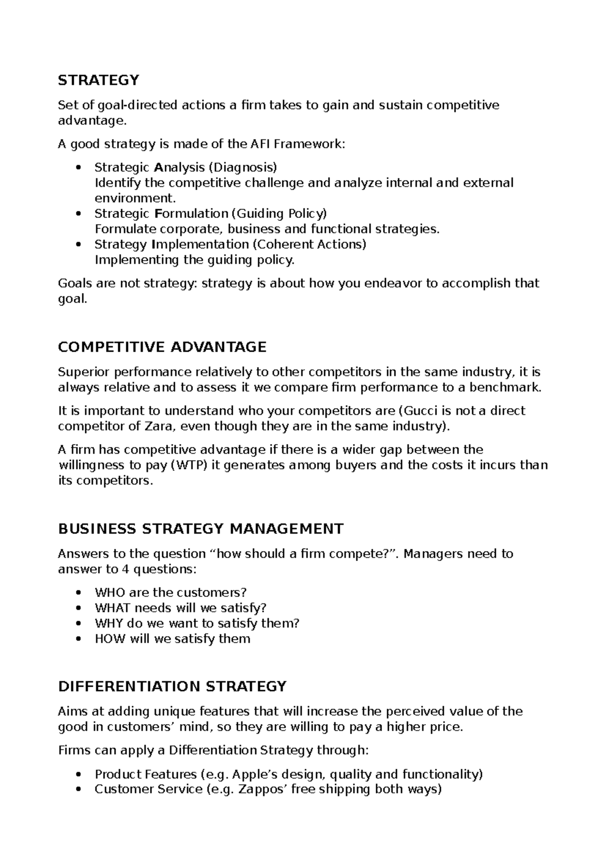 Management Summary - STRATEGY Set of goal-directed actions a firm takes ...