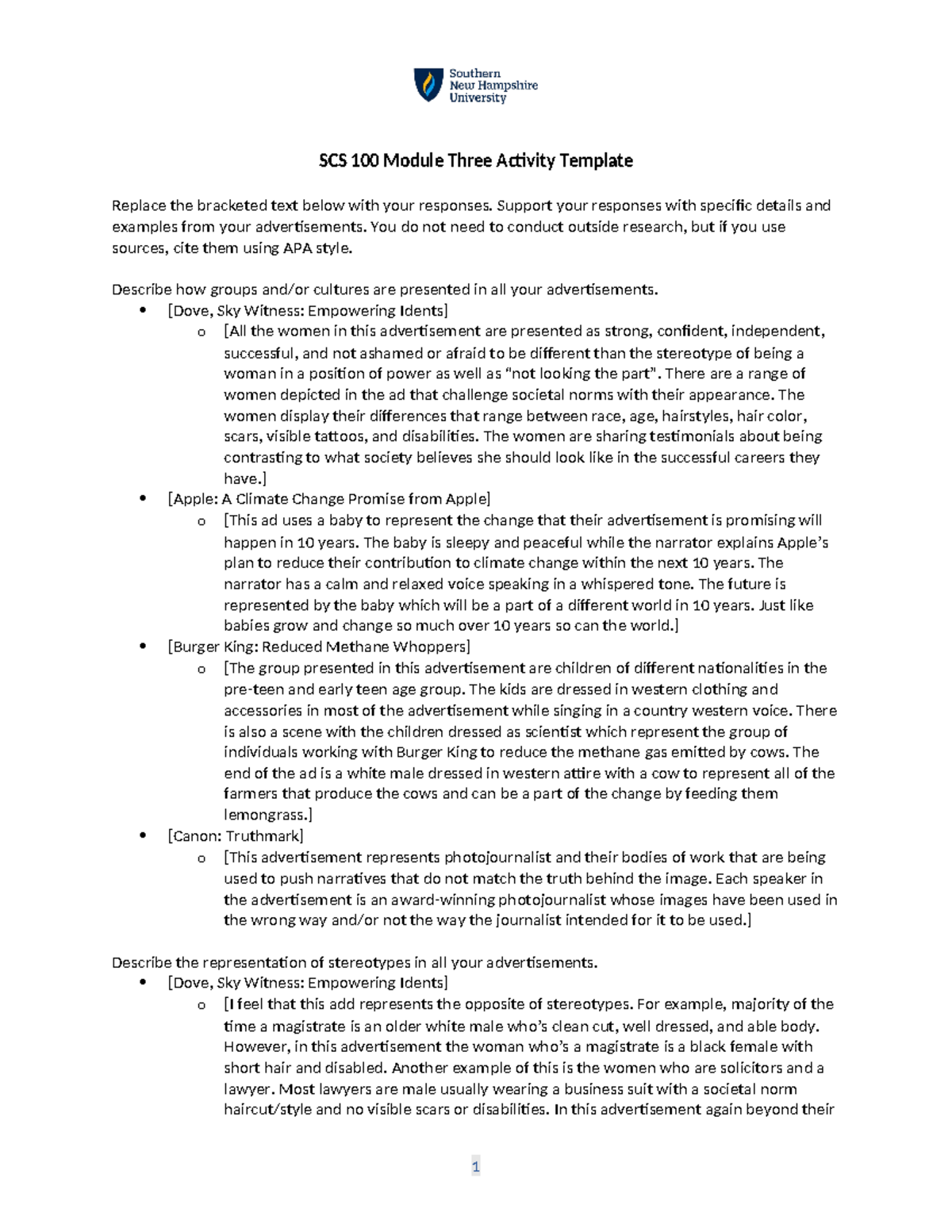 SCS 100 Module Three Activity - Support your responses with specific ...