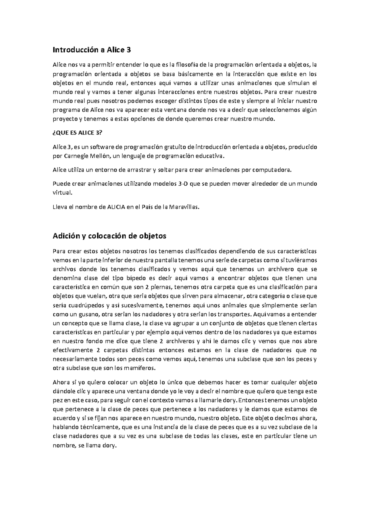 Expo Alice 3 - asdasd - Introducción a Alice 3 Alice nos va a permitir entender lo que es la ...