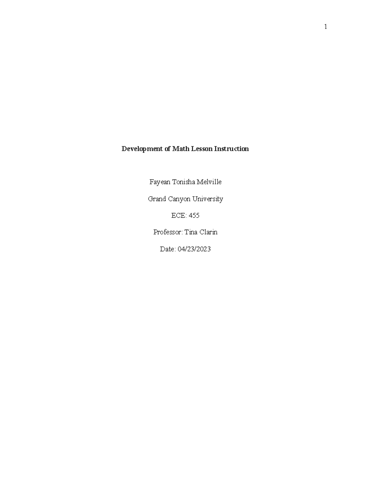 Development of Math Lesson Instruction for ECE 455 - Focus on Counting ...