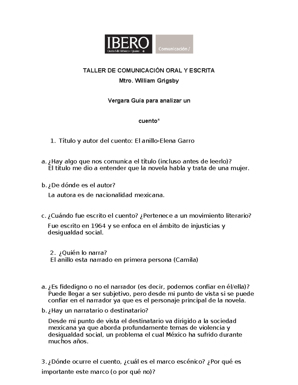 Análisis del cuento "El anillo" de Elena Garro - Taller Comunicación ...