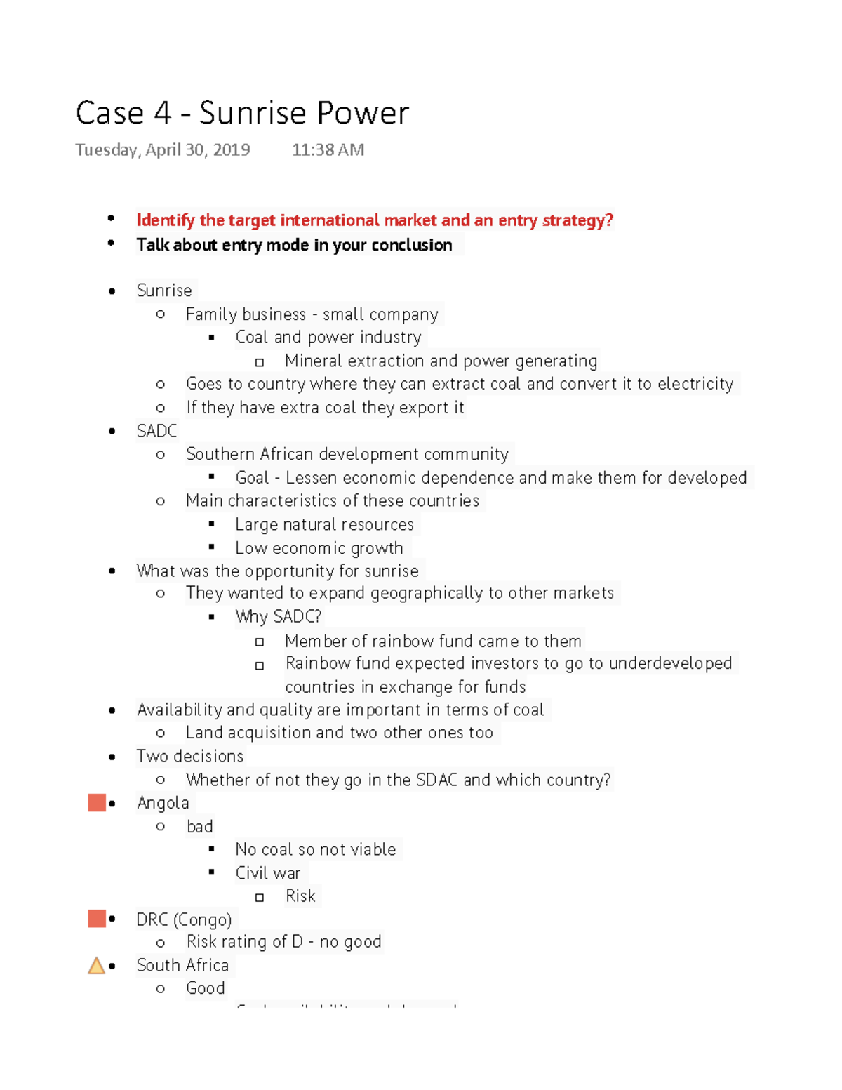 Case Study Notes: Case 4 - Sunrise Power's Market Entry Strategy - Studocu