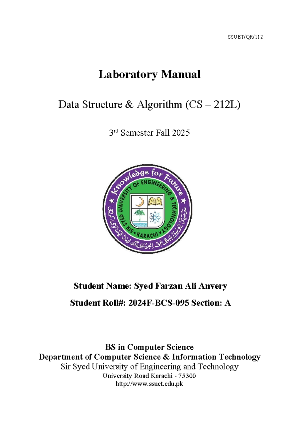 Laboratory Manual for Data Structures & Algorithms (CS 212L) - Studocu