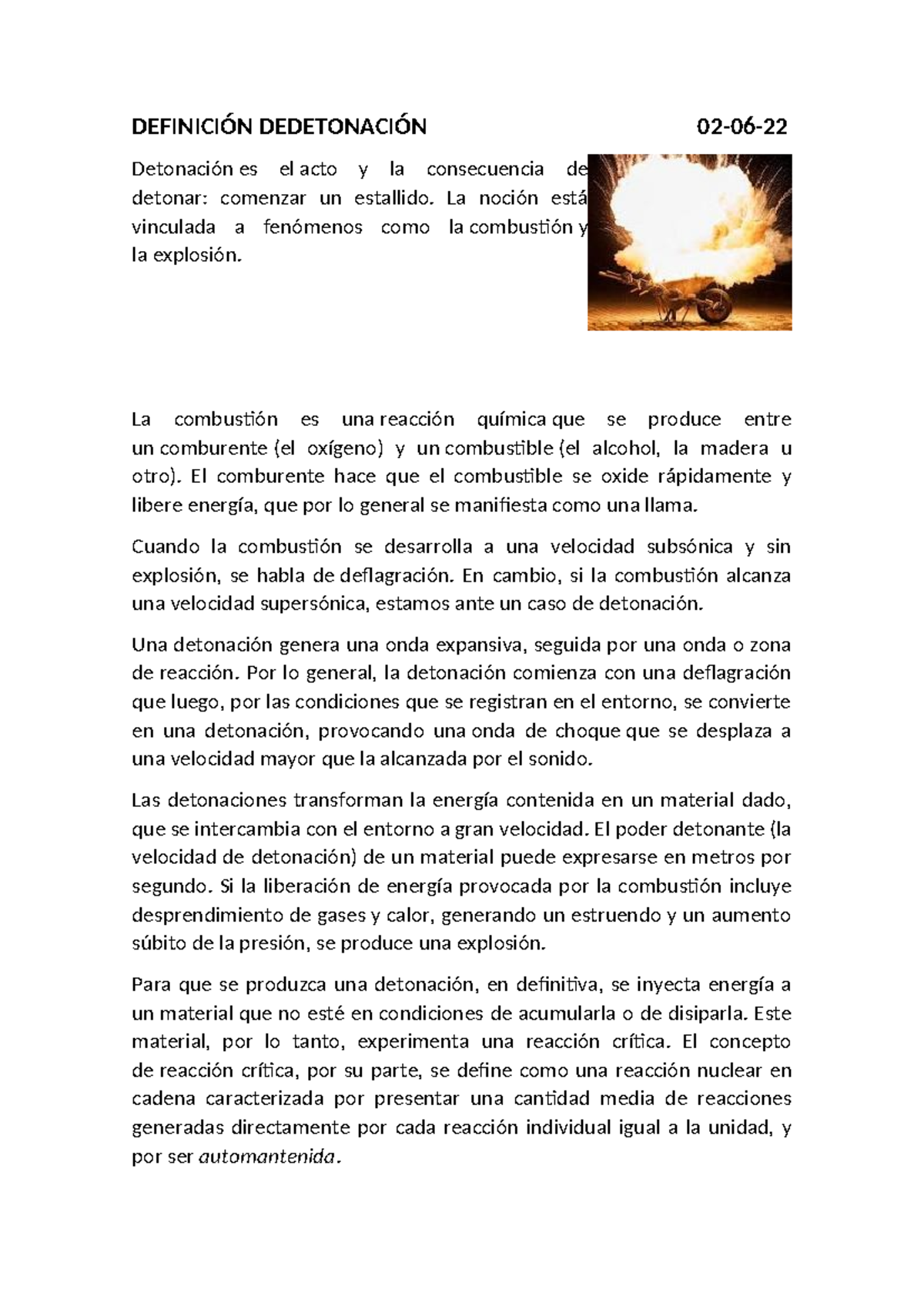 La DET - Definición y Proceso de Comburente y Combustión - Studocu