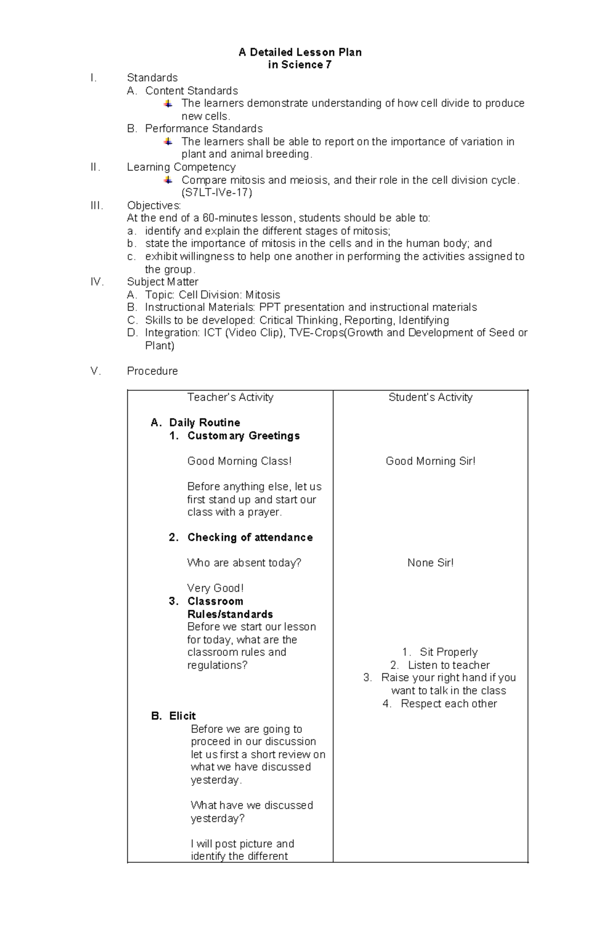 422123904 Cell Division Mitosis - A Detailed Lesson Plan in Science 7 I ...