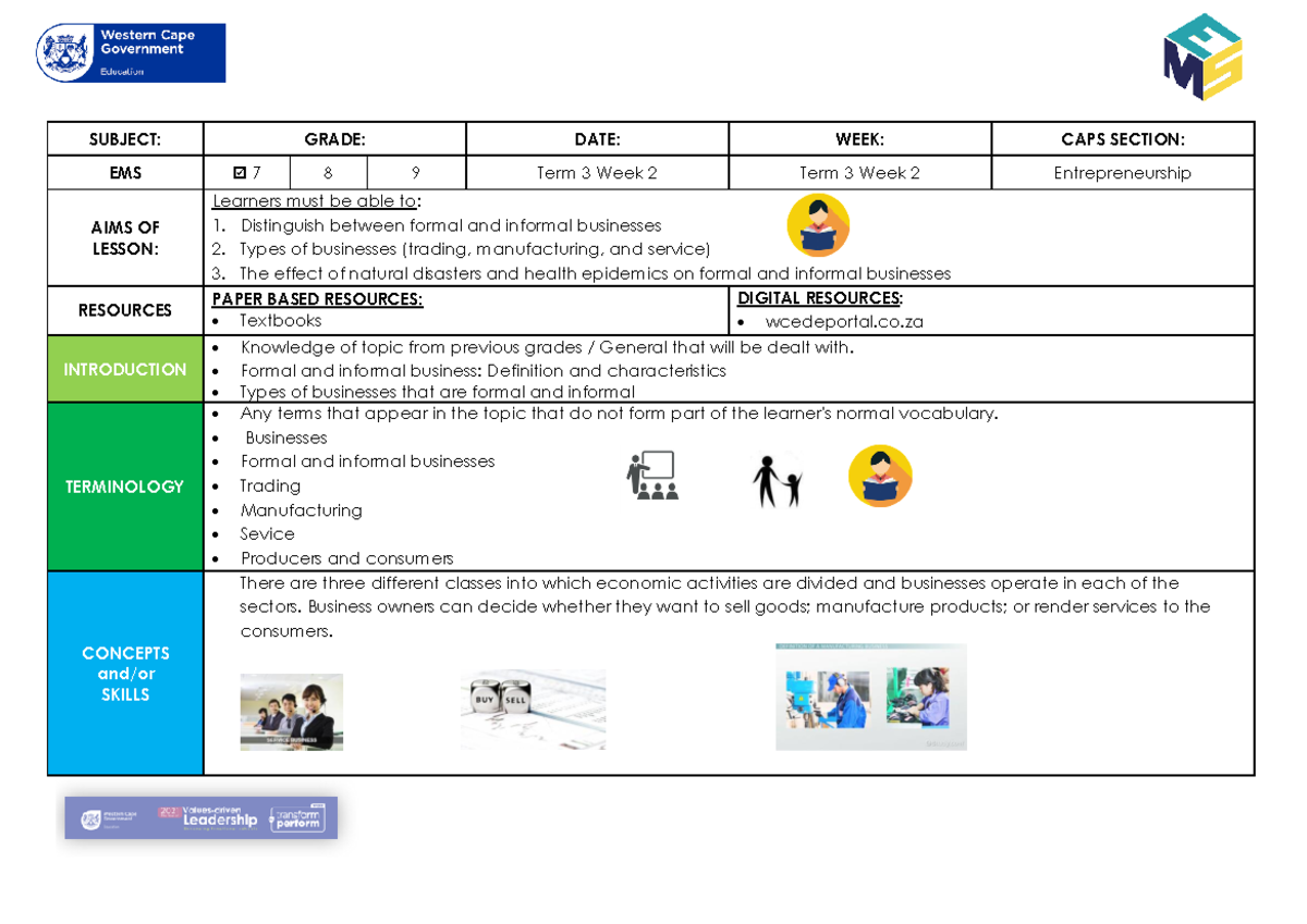 EMS Gr 7 Term 3 Week 2 - Entrepreneurship Business Notes - Studocu
