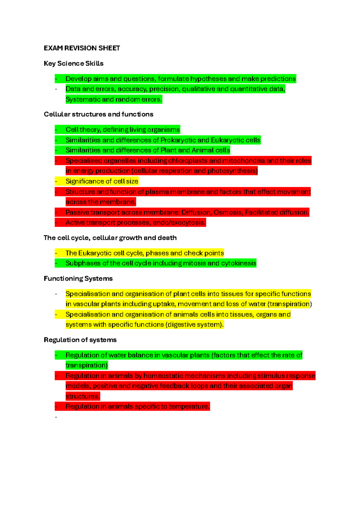 Unit 1 Biology Exam Revision: Key Science Skills & Concepts 2026 - Studocu