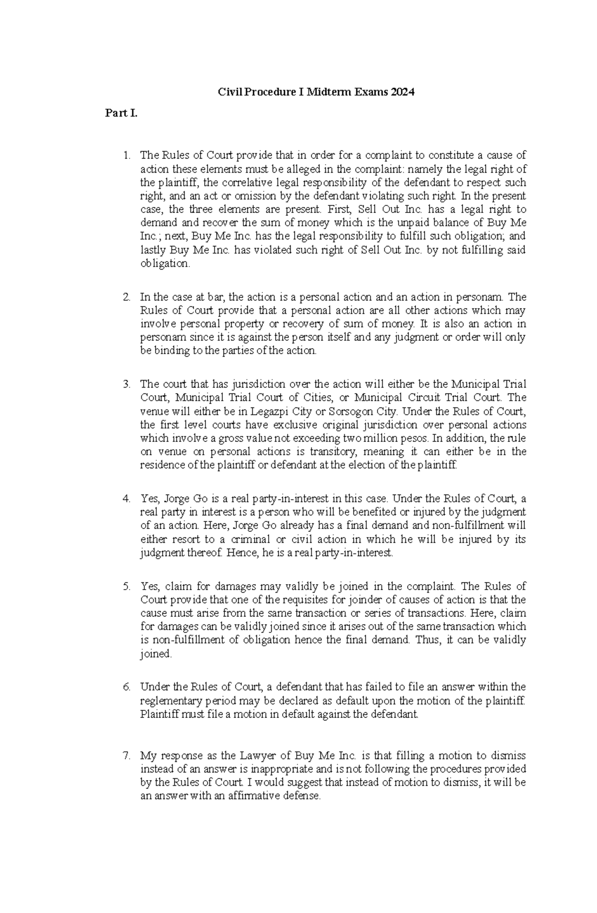 Civ Pro I Midterm Exam Answers: Legal Principles & Case Analysis 2024 ...