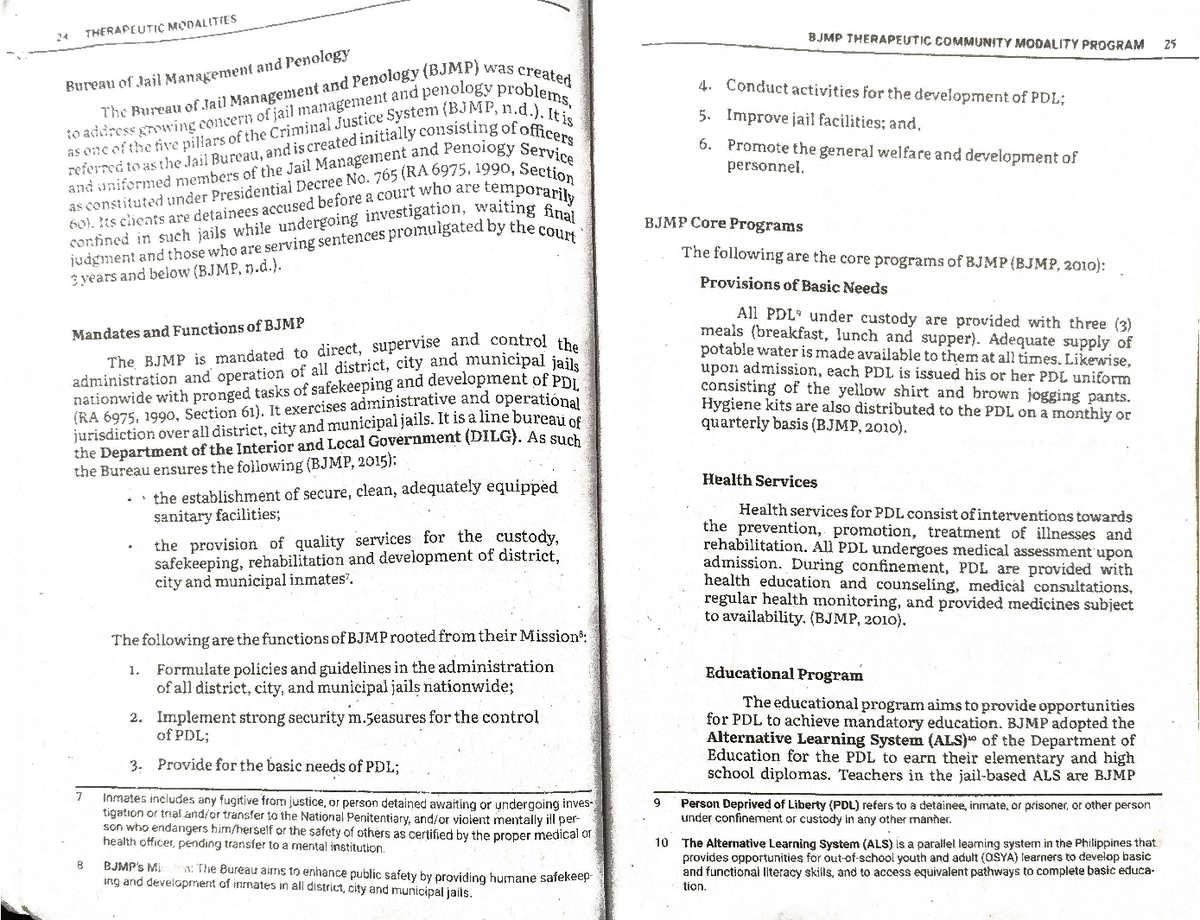 BJMP Therapeutic Community Modality Program: Lessons 3 & 4 Overview ...